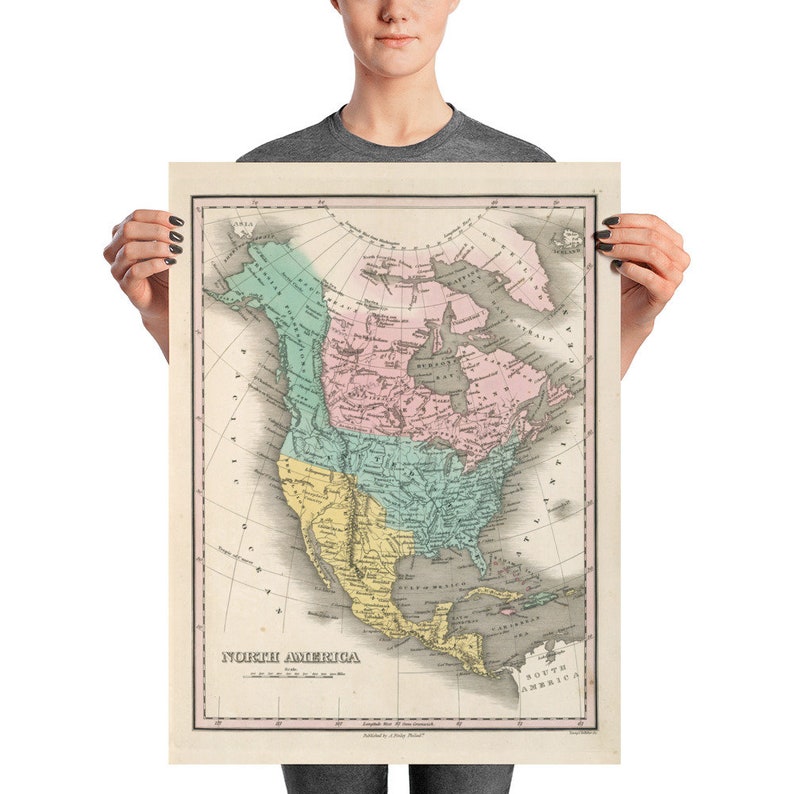 Map of North America in the Year 1827 Historic Art Poster Print - Etsy ...
