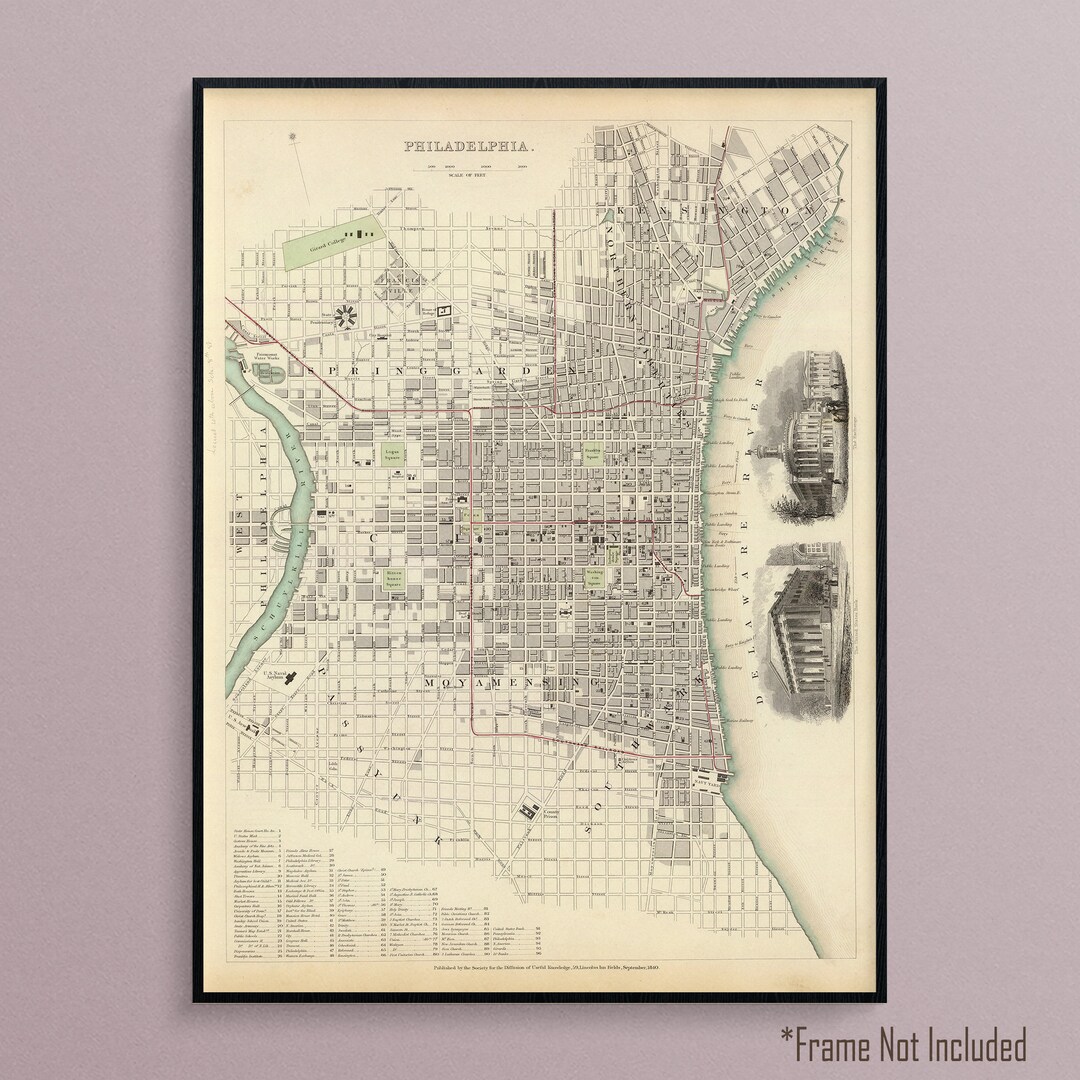 Map of Philadelphia, Pennsylvania in the Year 1840, Art Poster Print - Etsy
