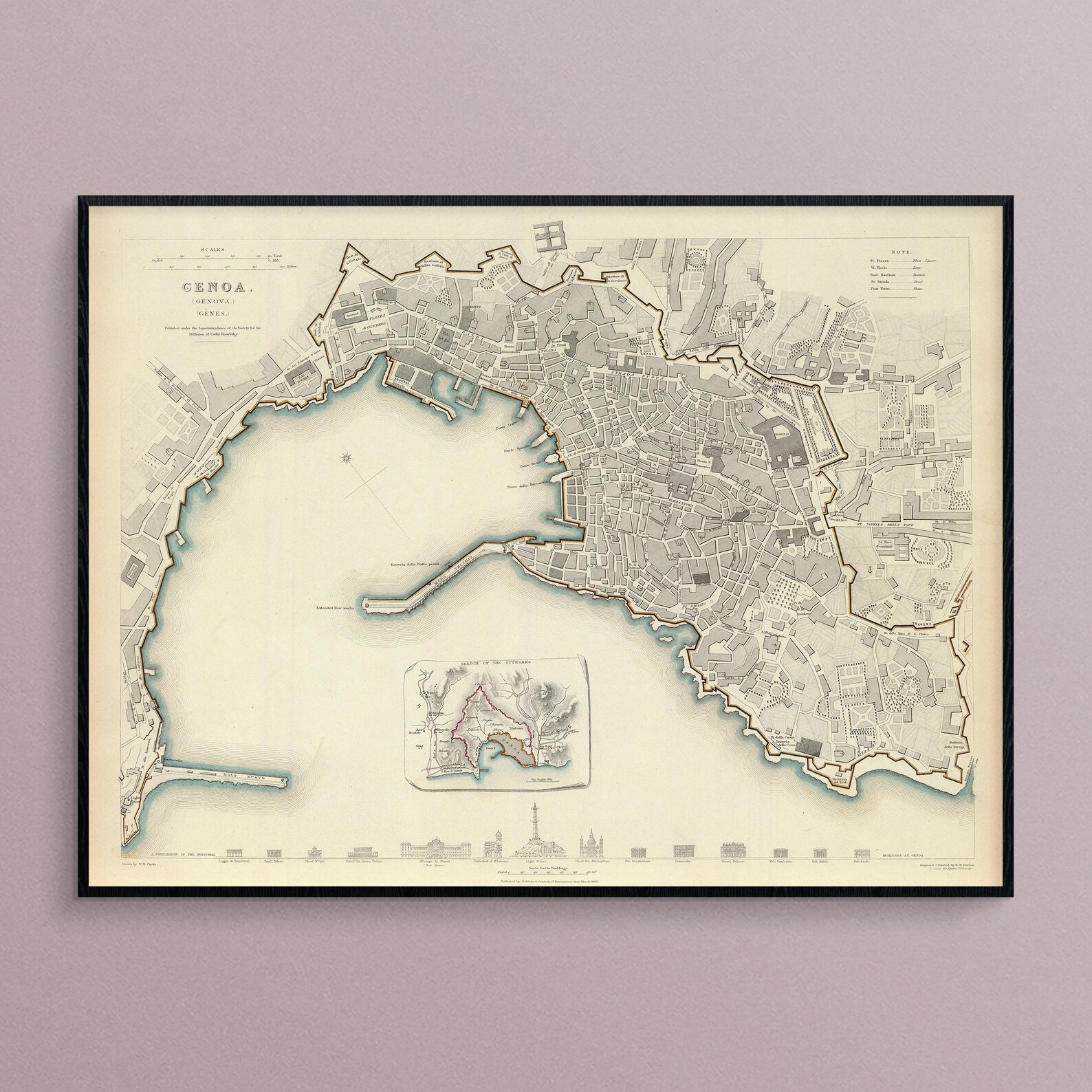 Map of Genoa, Italy in the Year 1836, Art Poster Print - Etsy
