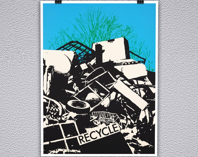 Vintage 1970s Recycling Poster – Black & White Recycle Art (digital ...