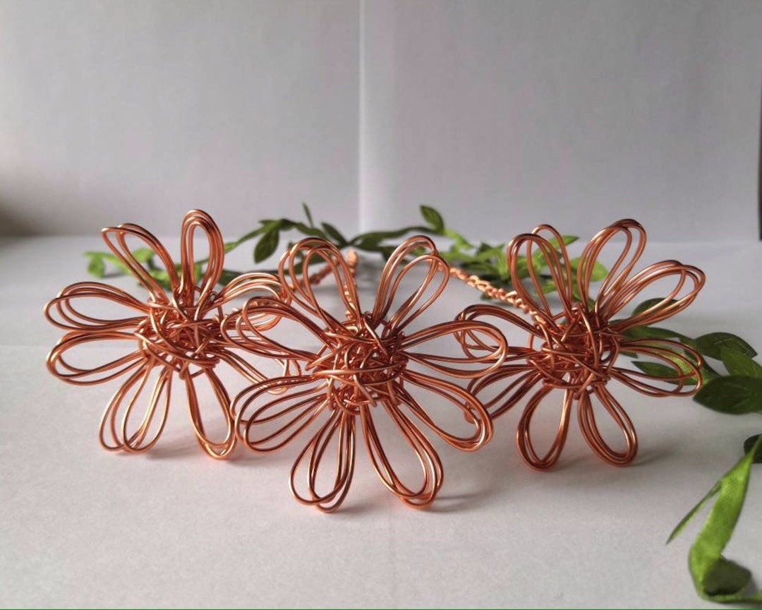 Set of 3 Copper Wire Flowers - Etsy