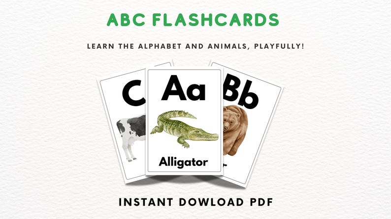 ABC Animals Flash Cards Printables: Fun Alphabet Games, Educational PDF ...
