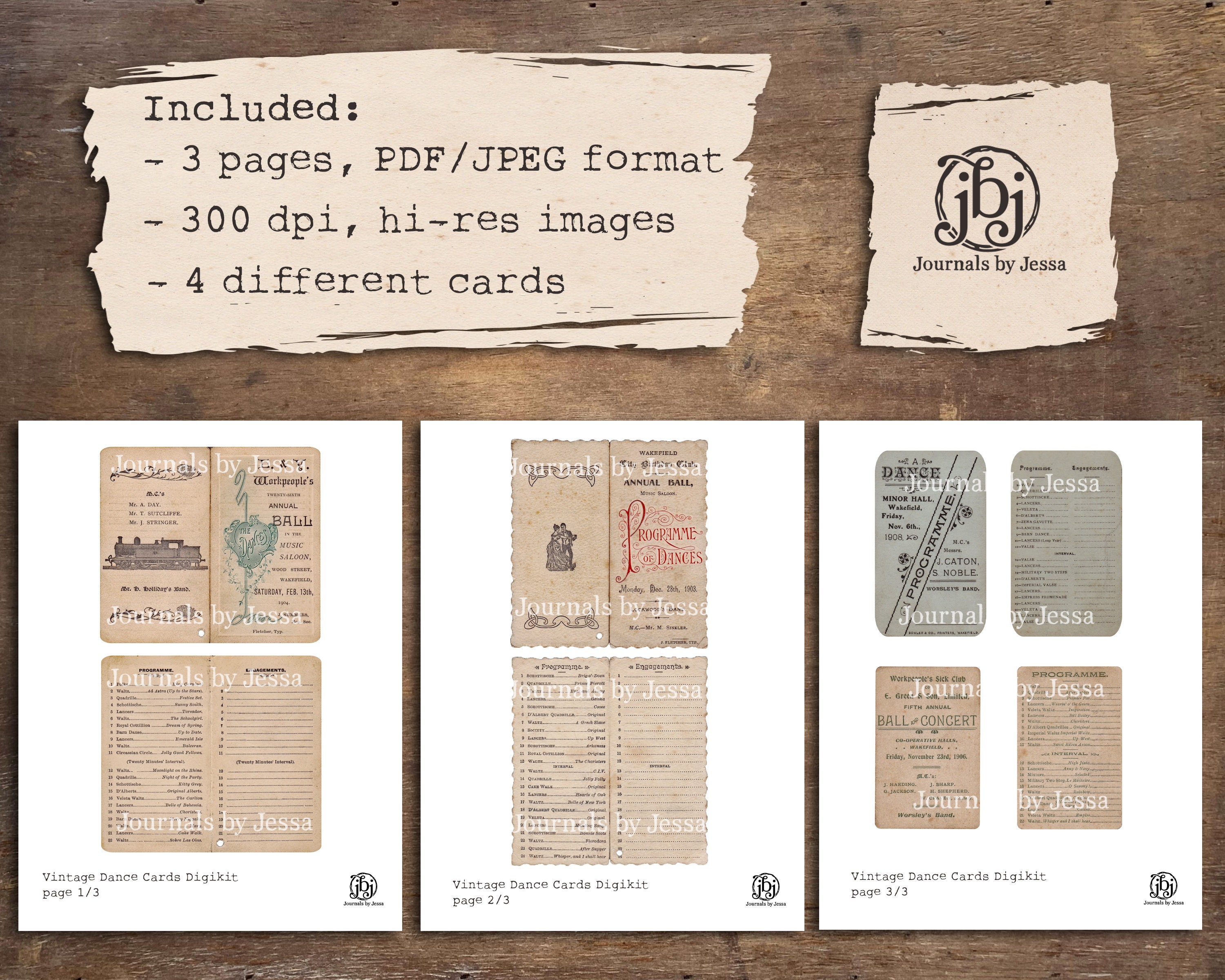 Antique Dance Cards Pack 1 Digital Download Printables 4 | Etsy