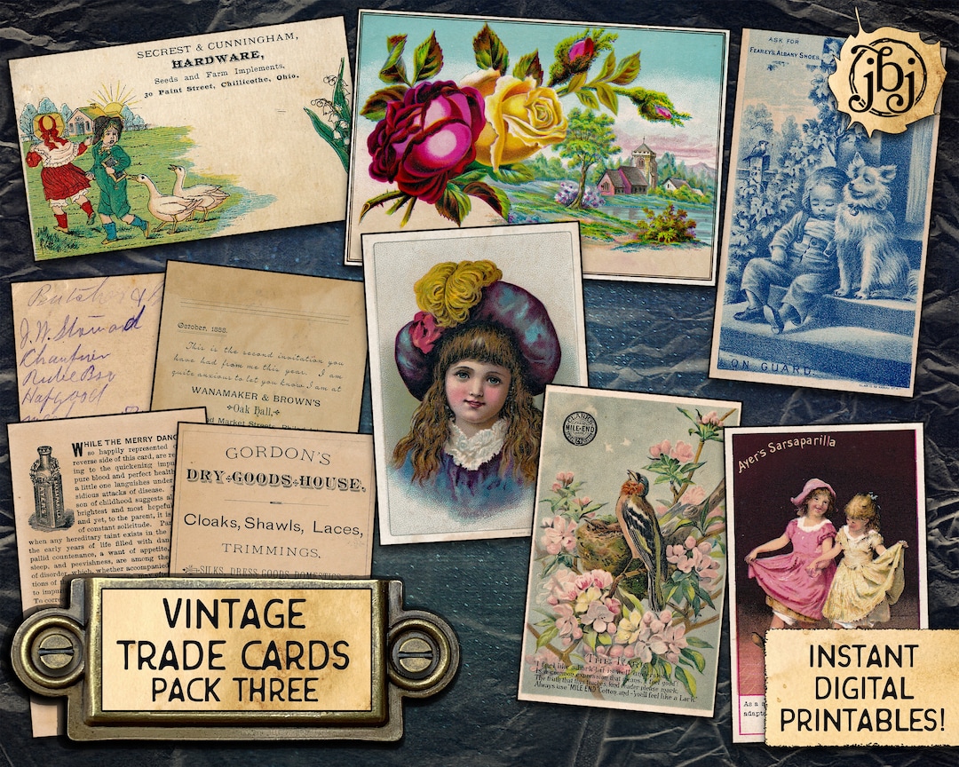 Vintage Trade Cards, Pack Three | Printable Digital Download | 6 Double ...