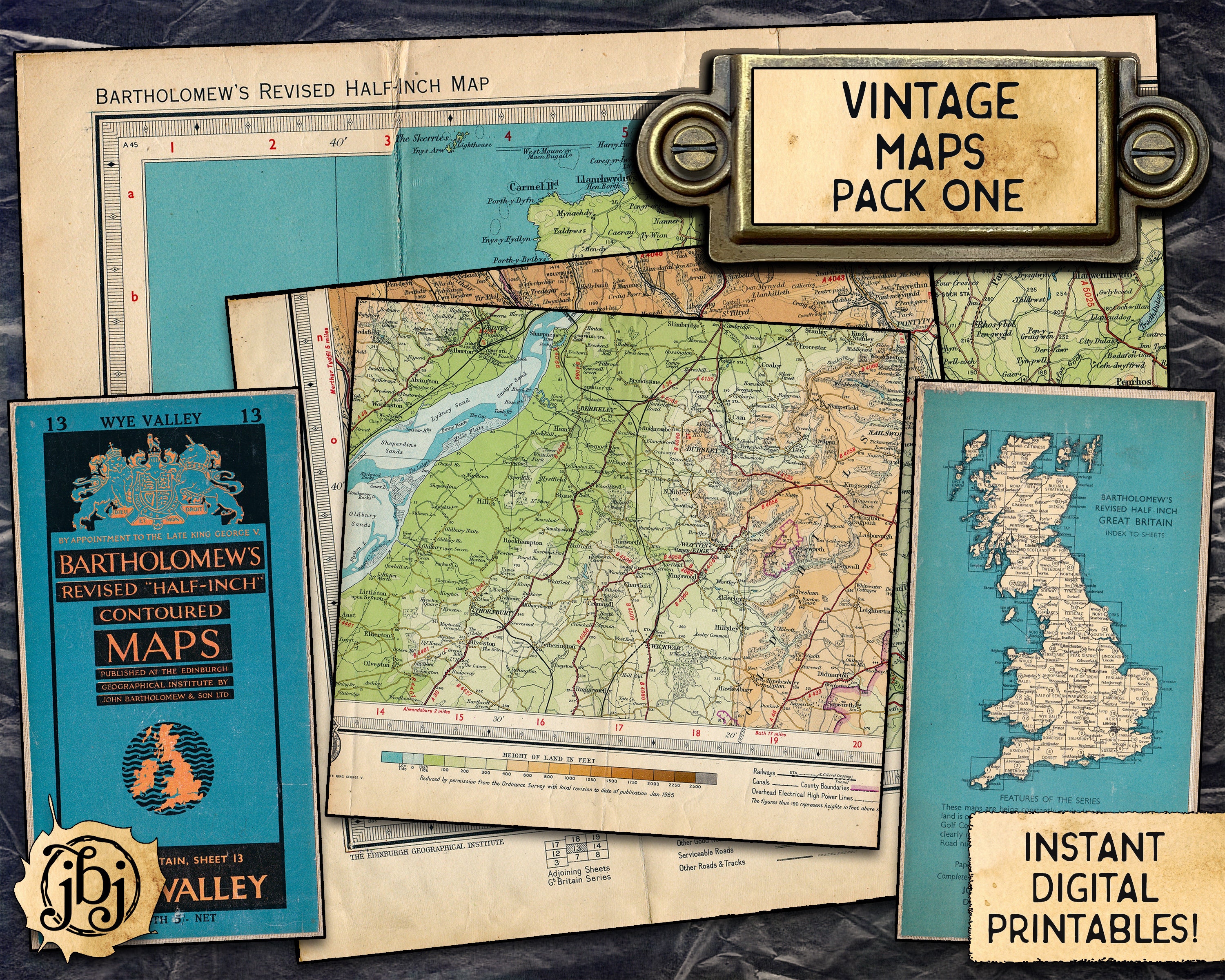 Vintage Map Pages | Printable Digital Download | 3 Double-sided British ...