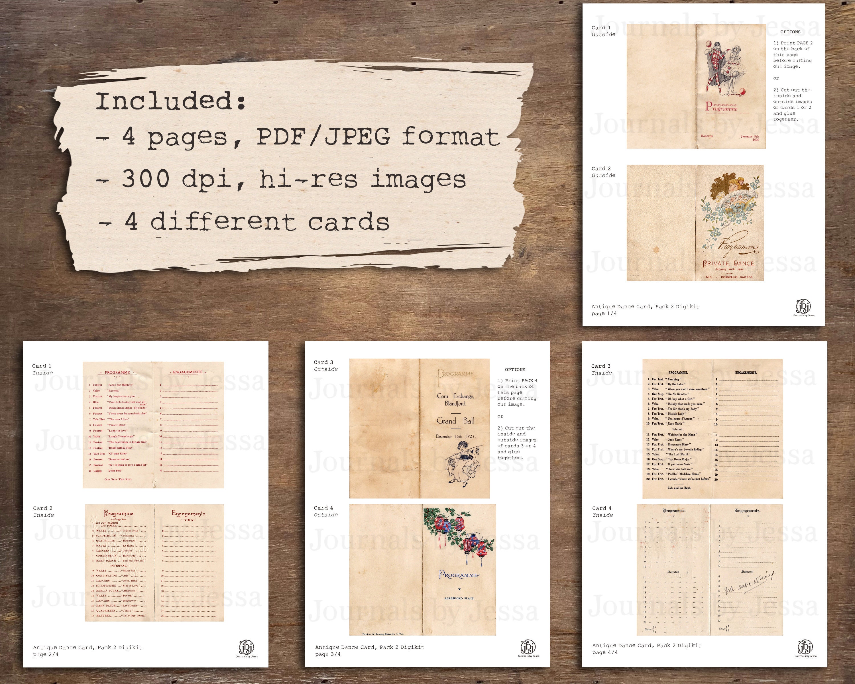 Antique Dance Cards Pack 2 Digital Download Printables 4 - Etsy