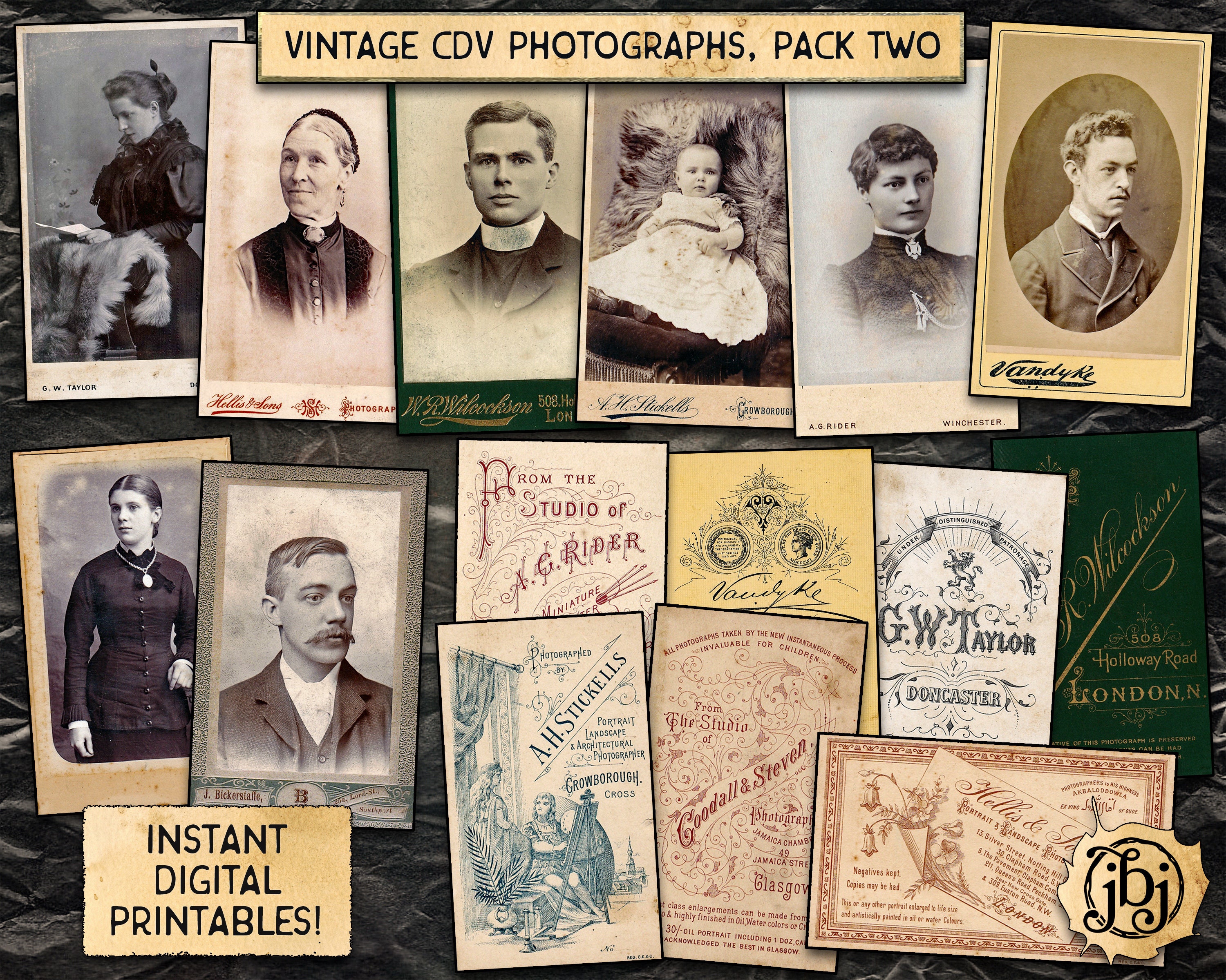 Vintage CDV Photo Cards, Pack 2 Printable Digital Download 8 Different ...