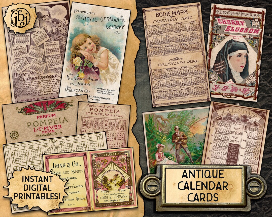 6 Antique Calendar Cards | Digital Download Printables | Double Sided ...
