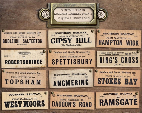 Vintage Train Luggage Labels Pack 2 Digital Download | Etsy