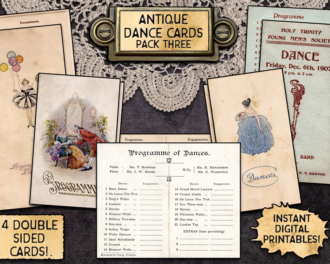 Antique Dance Cards, Pack 3 | Digital Download Printables | 4 Different ...
