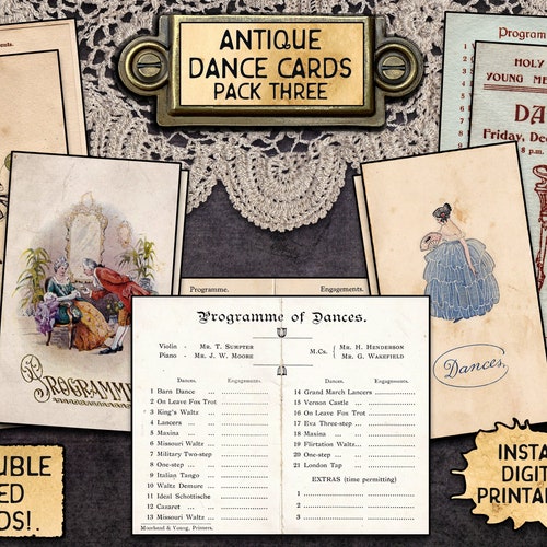Antique Dance Cards Pack 4 Digital Download Printables 4 - Etsy