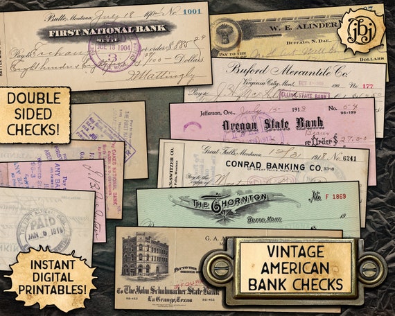 Vintage American Bank Checks Digital Download Printable 8 - Etsy