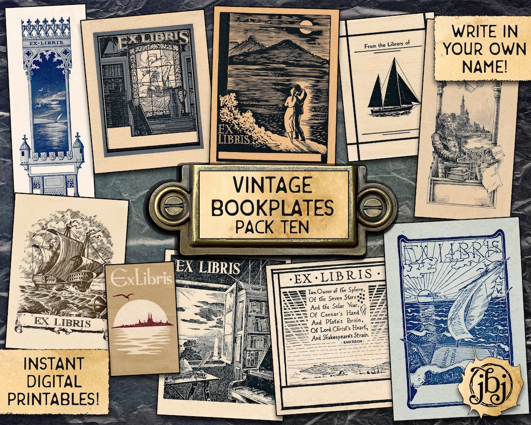 Vintage Bookplates, Pack 10 | Printable Digital Download | 10 Different ...