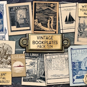 Vintage Bookplates, Pack 10 | Printable Digital Download | 10 Different ...