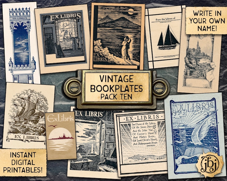 Vintage Bookplates Pack 10 Printable Digital Download 10 - Etsy