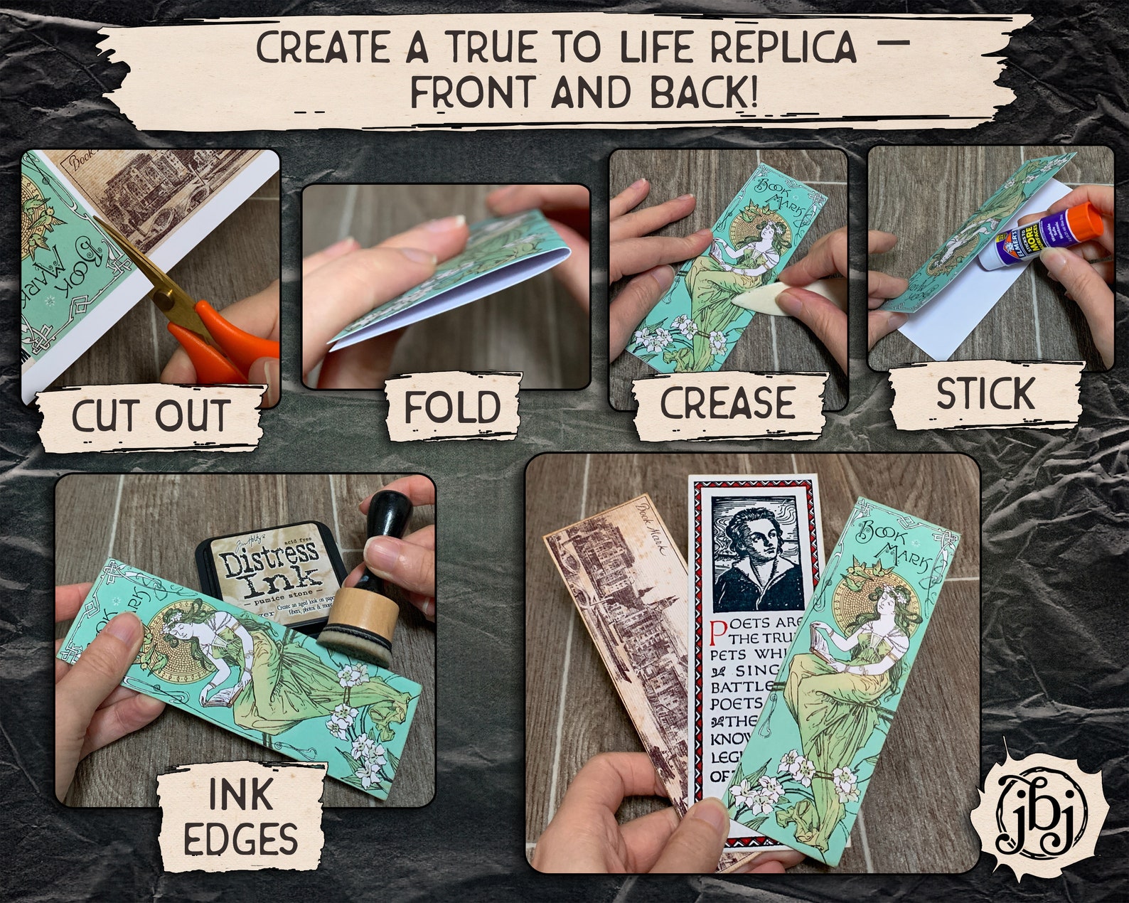 Antique Bookmarks, Pack 3 Printable Digital Download Double-sided 5 ...