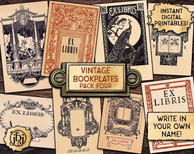 Vintage Bookplates, Pack 4 Digital Download Printables Ex Libris 9 ...