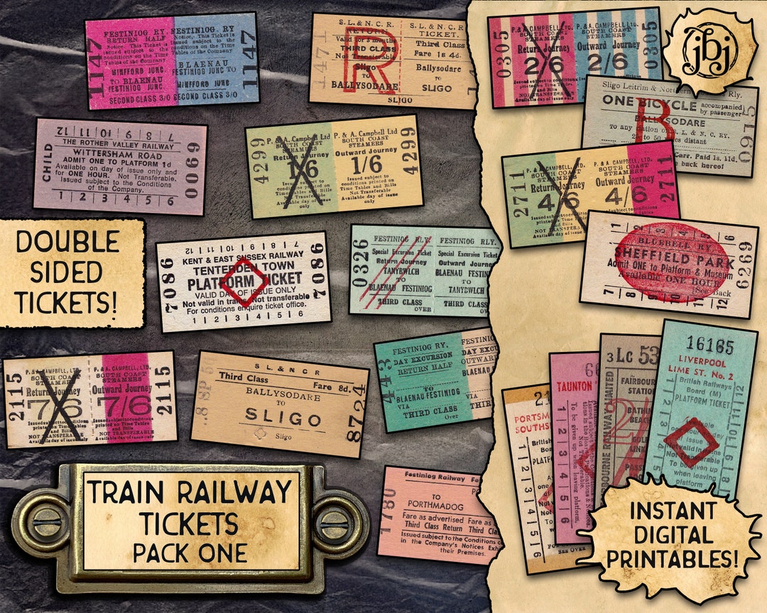 Vintage Railway Tickets, Pack 1 Digital Download Printables 18 ...