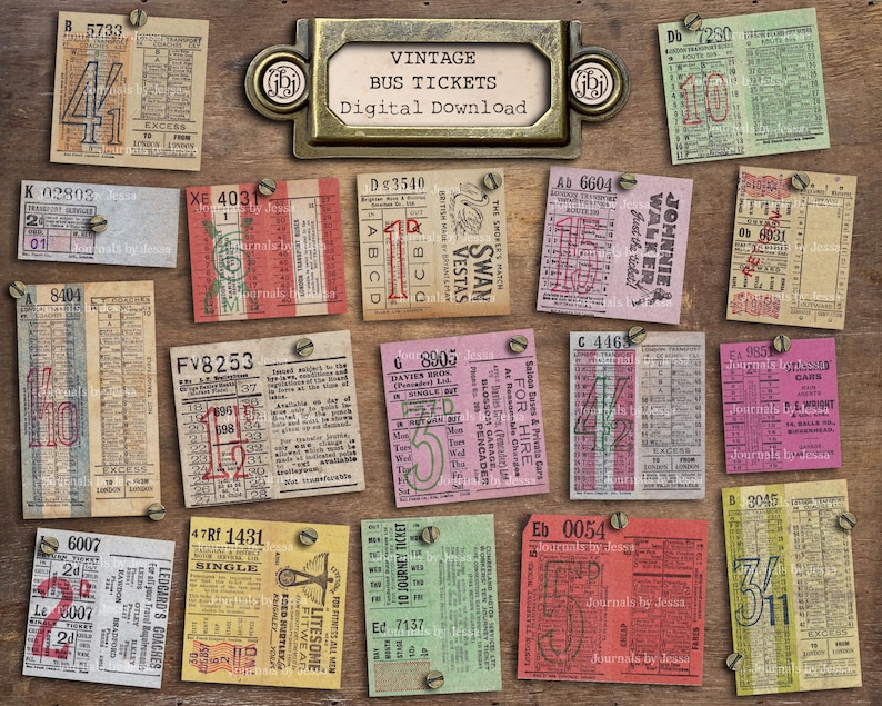 Vintage Bus Tickets Pack 1 Digital Download Printables 17 | Etsy