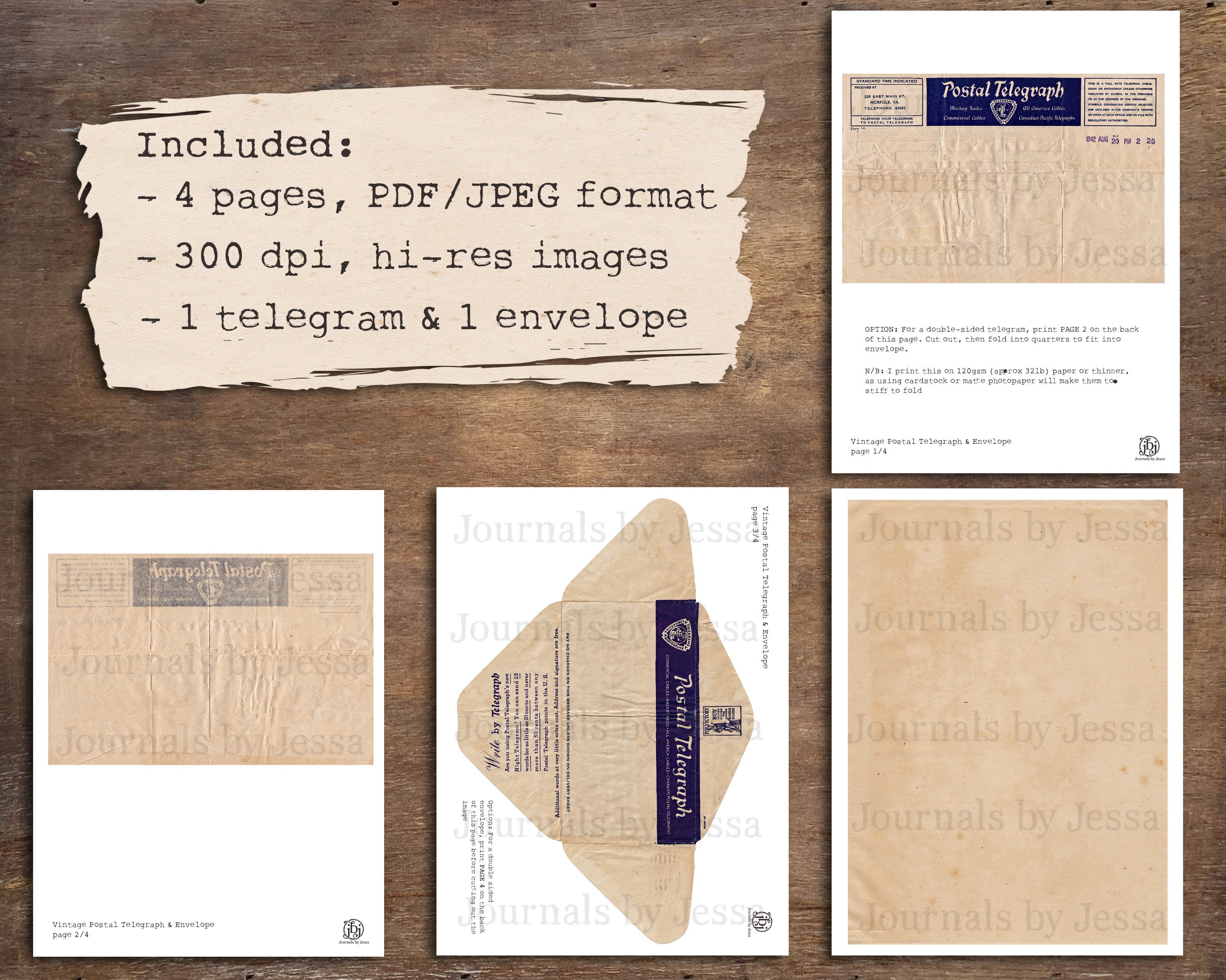 Vintage Postal Telegraph & Envelope Digital Download Printable Telegram ...
