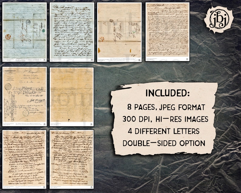 Antique French Documents Printable Digital Download 4 Double Sided ...