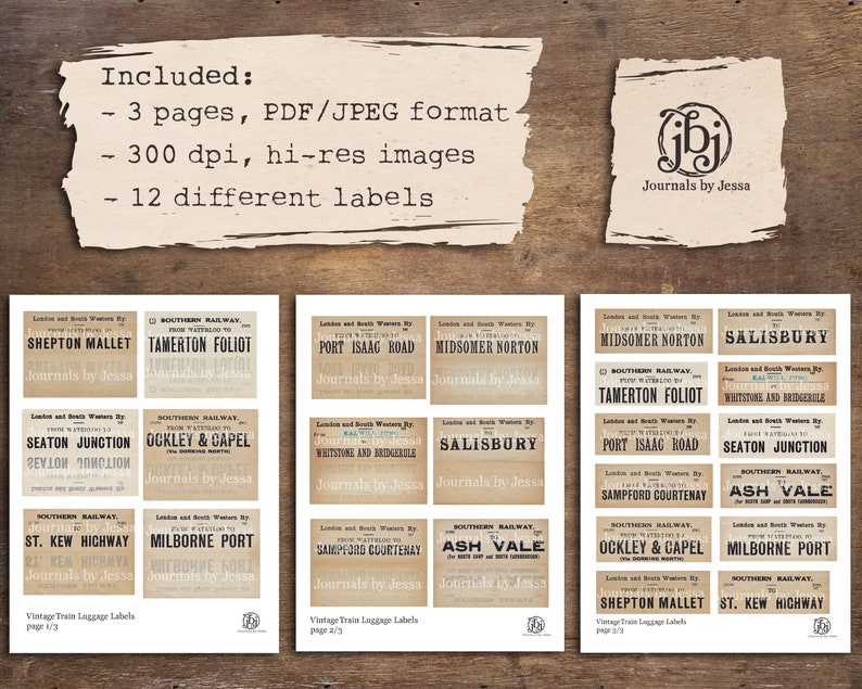 Vintage Train Luggage Labels, Pack 1 | Digital Download Printables | 12 ...