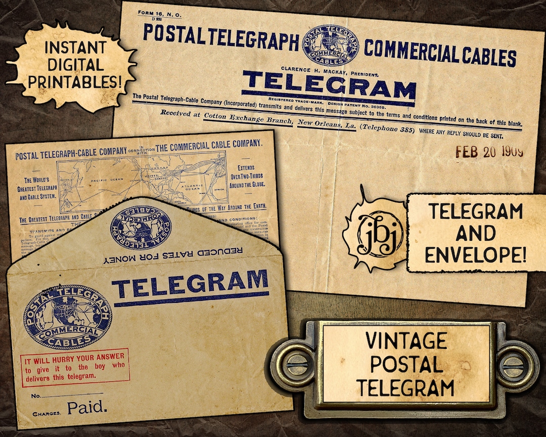 Vintage Telegram and Envelope | Digital Download Printables - Etsy