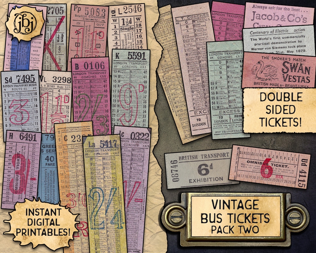 Vintage Bus Tickets, Pack 2 | Digital Download Printables | 17 ...