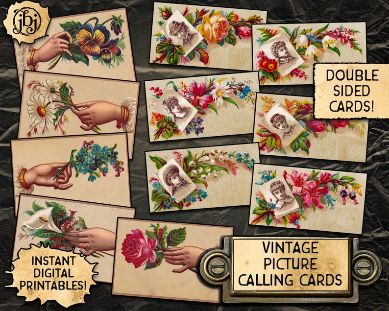 Illustrated Victorian Calling Cards, Pack 1 Digital Download Printables ...
