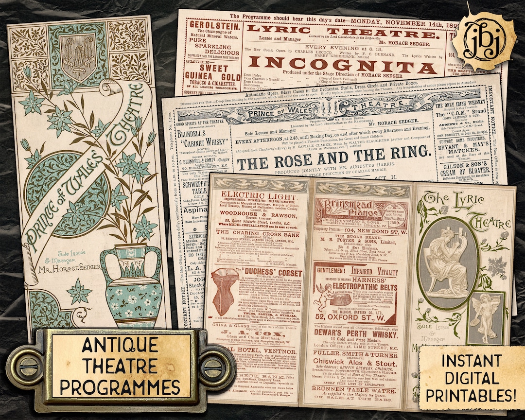 Antique Theatre Programmes Printable Digital Downloads 2 Playbills From ...