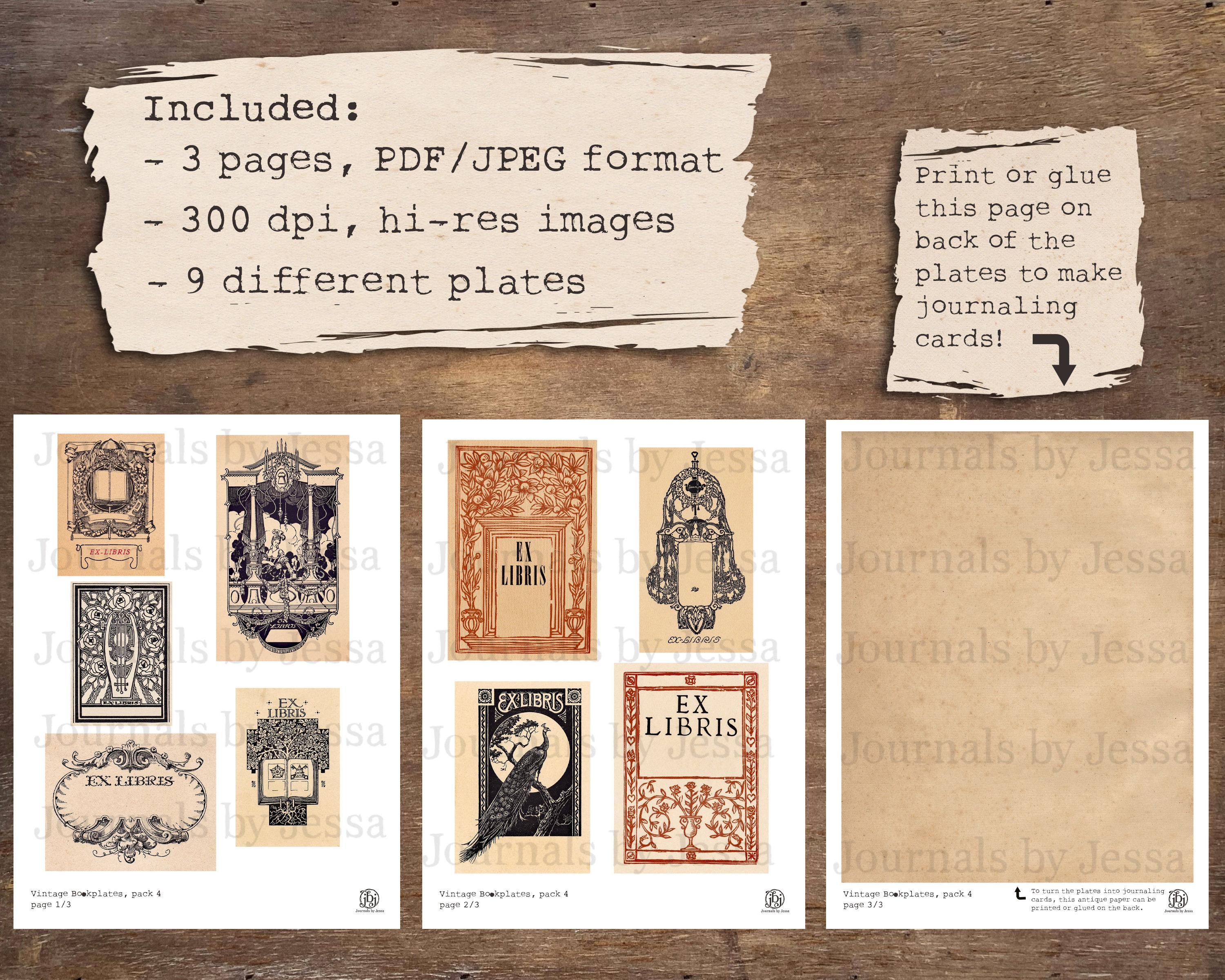 Vintage Bookplates Pack 4 Digital Download Printables Ex - Etsy Denmark