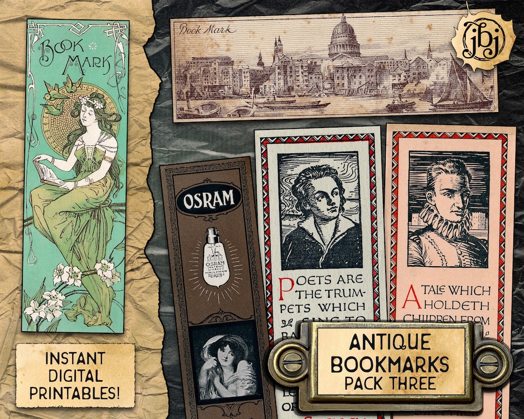 Antique Bookmarks, Pack 3 | Printable Digital Download | Double-sided ...