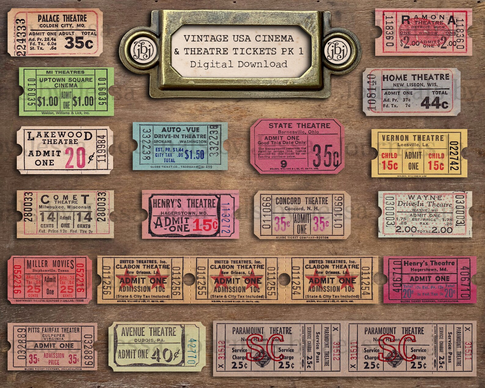 Vintage USA Cinema & Theater Tickets pack 1 Digital Download | Etsy