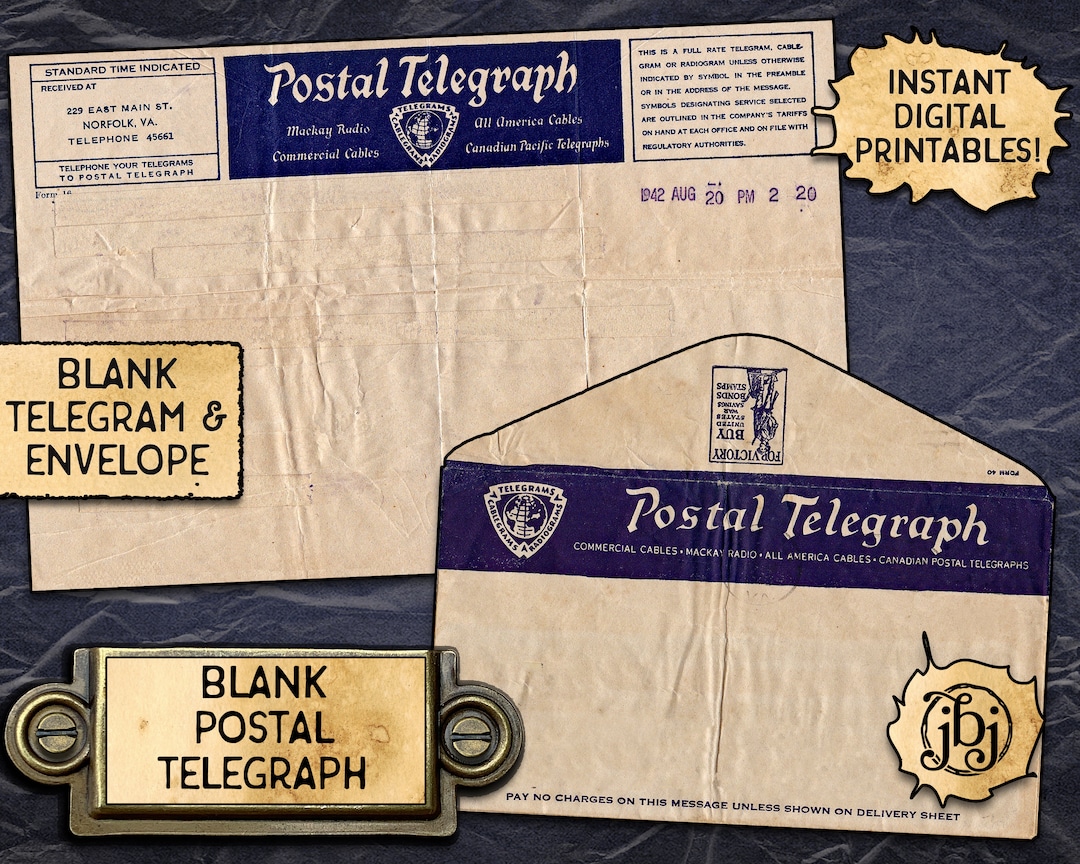 Vintage Postal Telegraph & Envelope Digital Download Printable Telegram ...