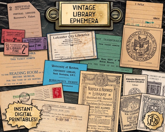 Vintage Library Ephemera Pack Digital Download Printables - Etsy