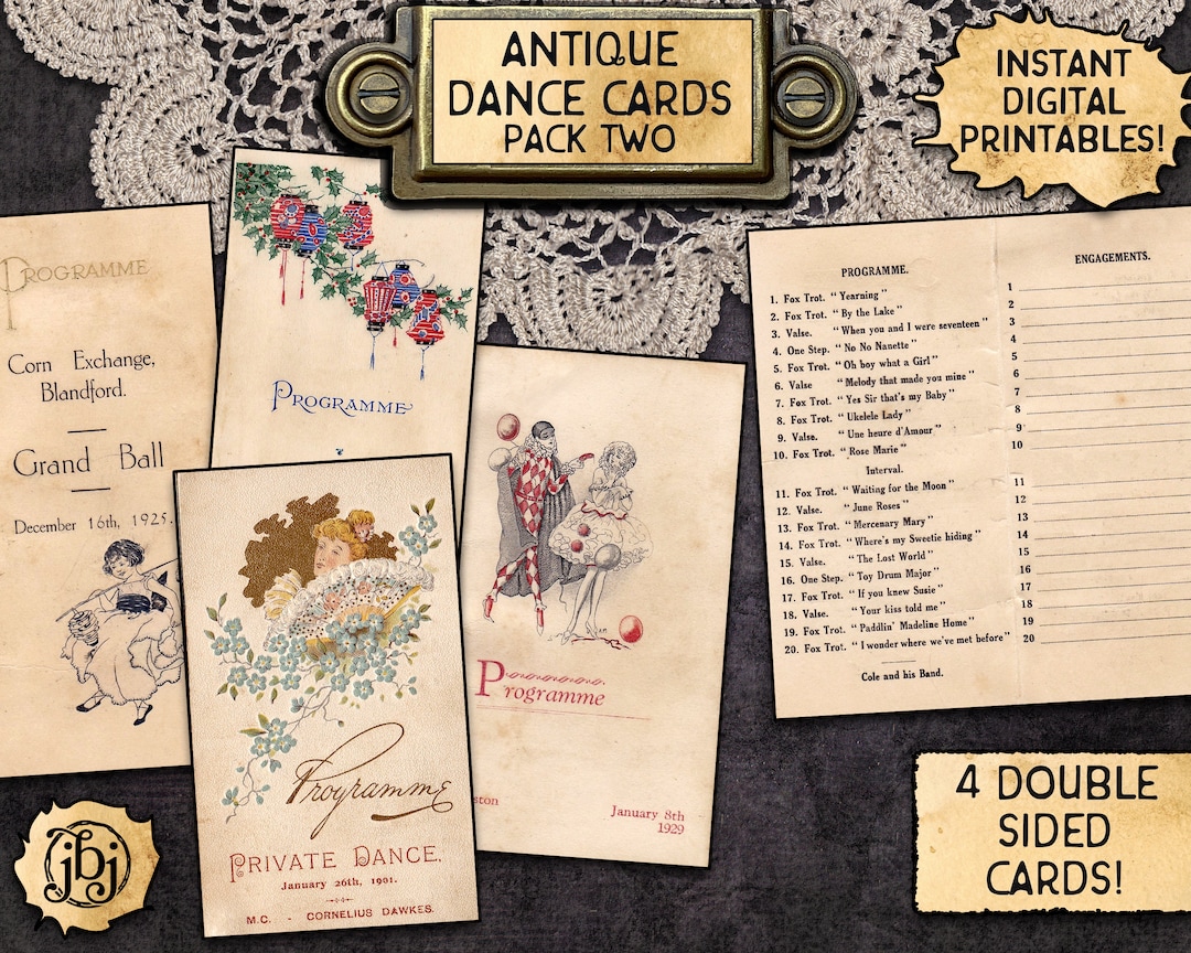 Antique Dance Cards, Pack 2 Digital Download Printables 4 Different ...