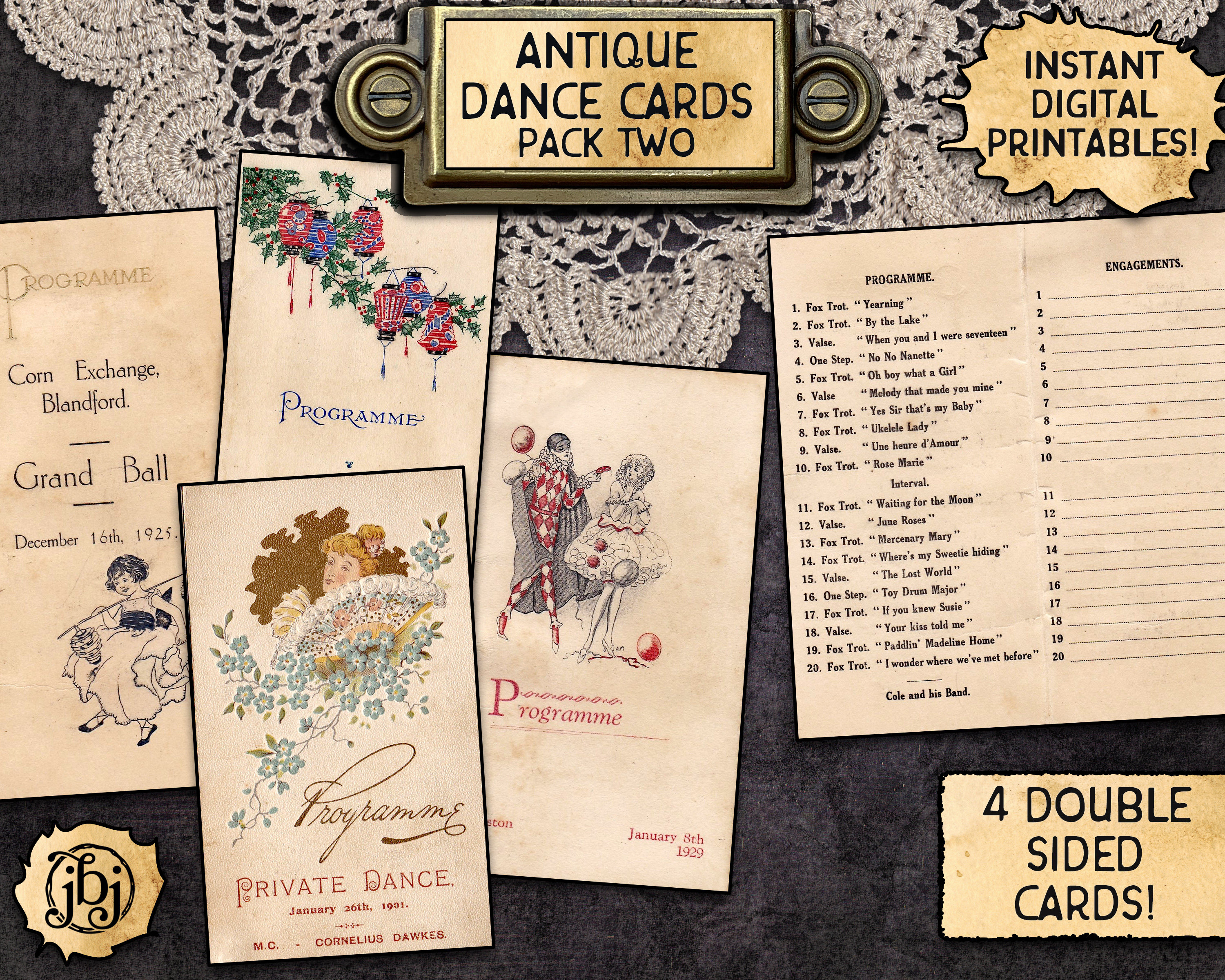 Antique Dance Cards Pack 2 Digital Download Printables 4 - Etsy