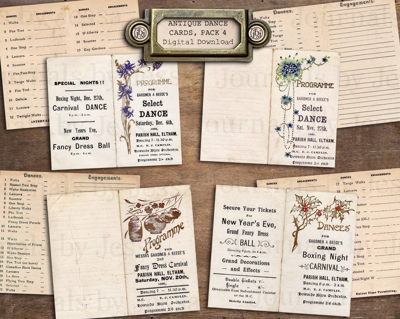 Antique Dance Cards Pack 4 Digital Download Printables 4 | Etsy