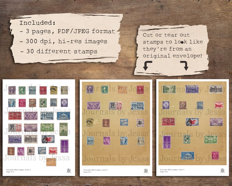 American Postage Stamps Digital Download Printables 30 Different USA ...