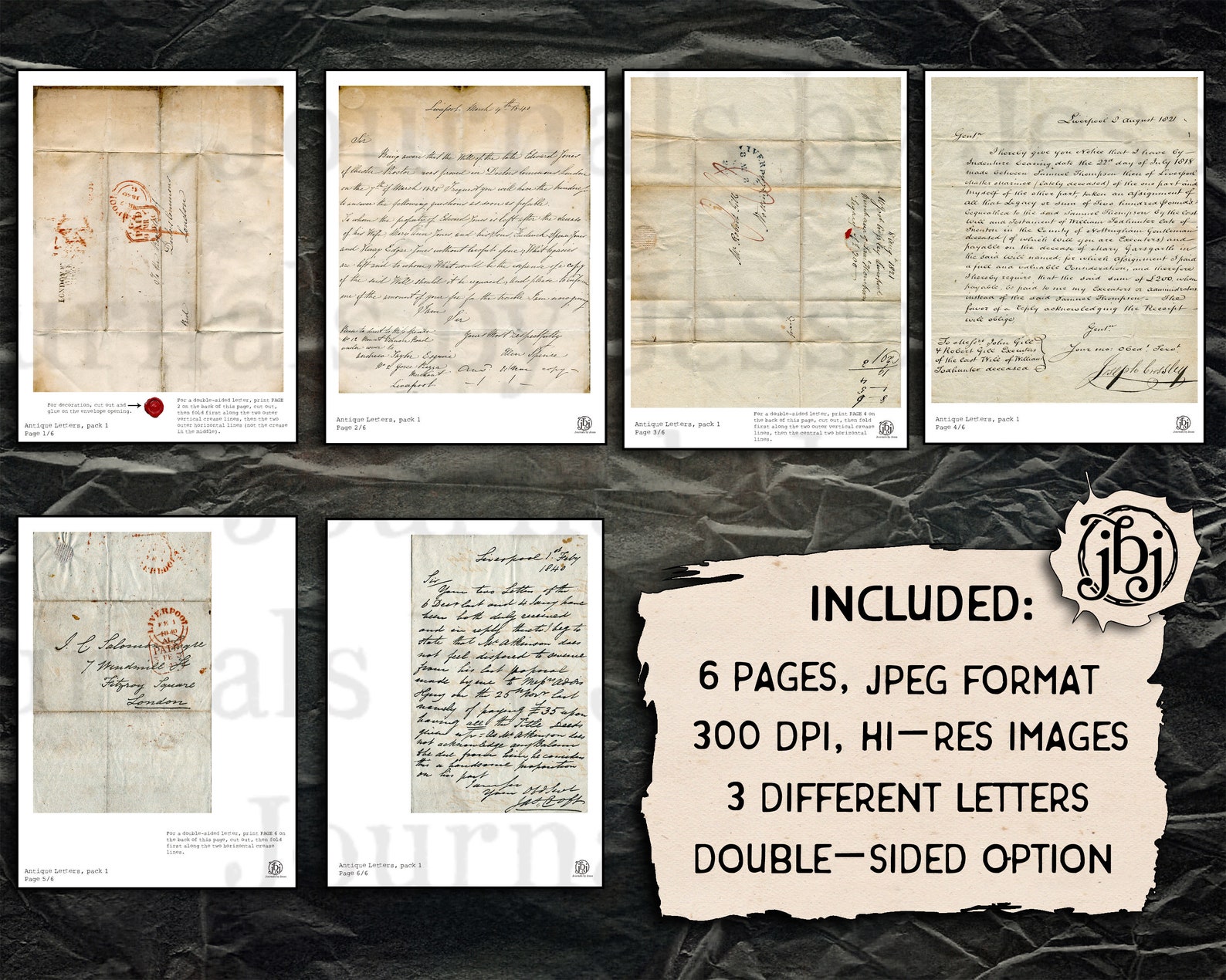 Antique Letters, Pack One Printable Digital Download 3 Different Double ...