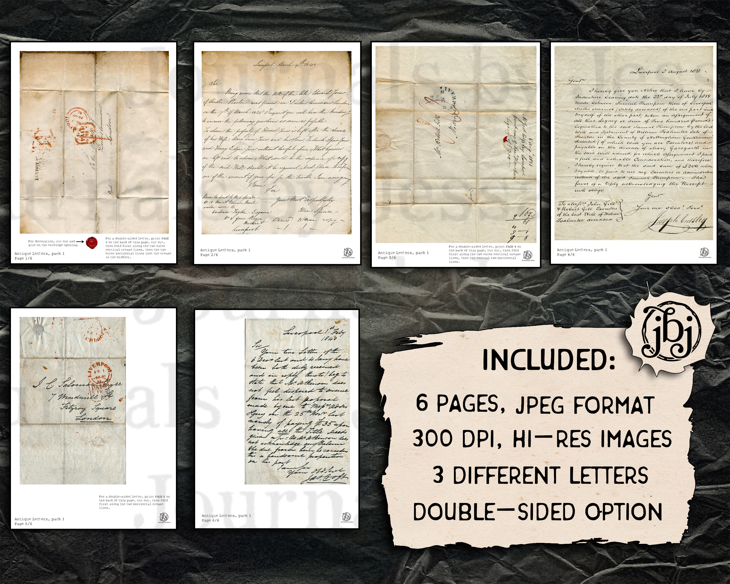 Antique Letters, Pack One Printable Digital Download 3 Different Double ...