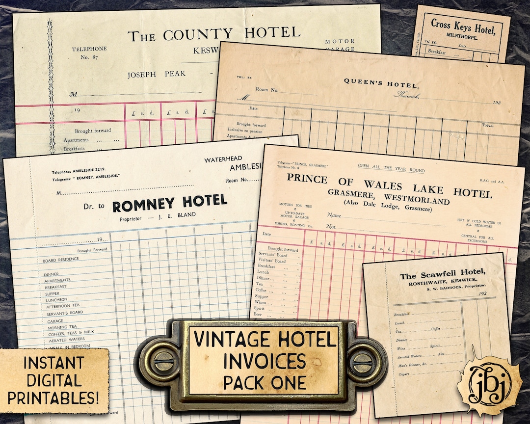 Vintage Hotel Invoices | Printable Digital Downloads | 6 Double Sided ...