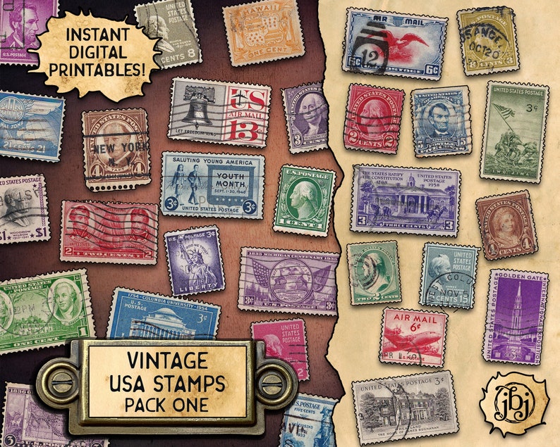 American Postage Stamps Digital Download Printables 30 Different USA ...