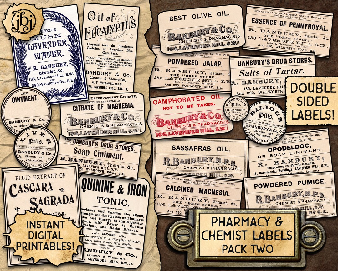 Vintage Chemist & Pharmacy Labels | Digital Download Printables | 20 ...