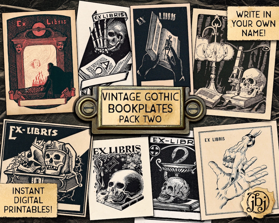 Gothic Vintage Bookplates, Pack 2 Printable Digital Download 9 ...