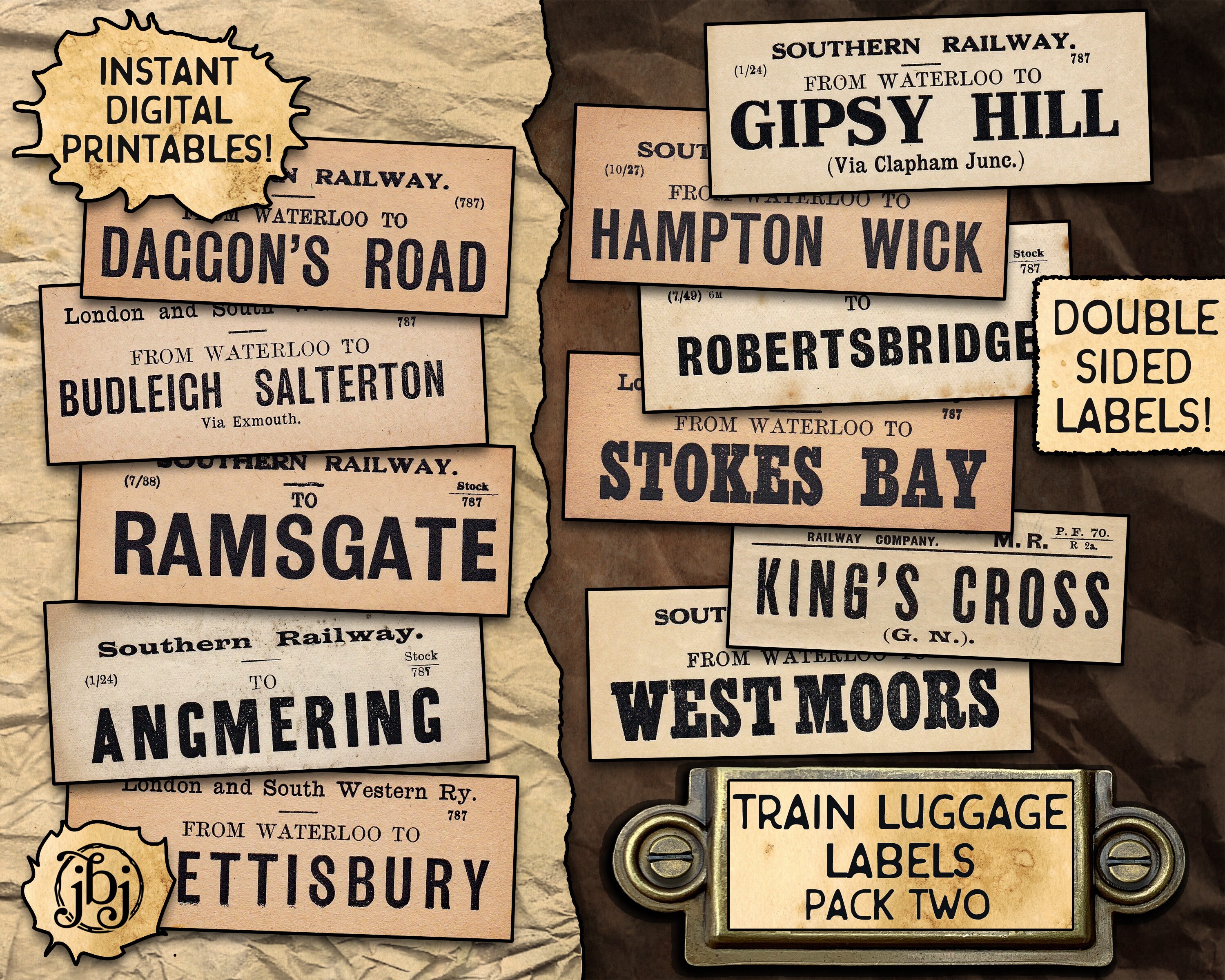 Vintage Train Luggage Labels, Pack 2 | Digital Download Printables | 12 ...