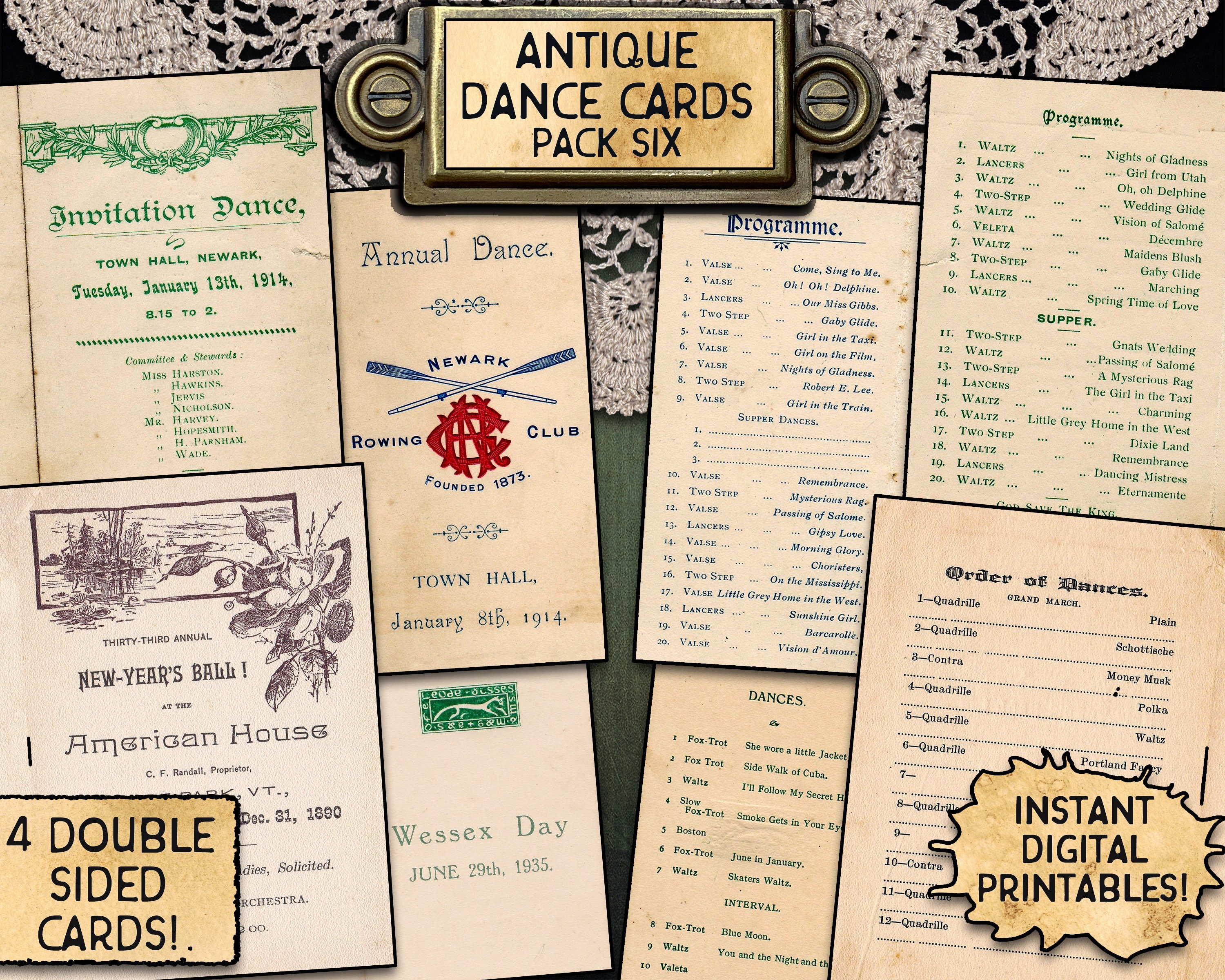 Antique Dance Cards, Pack 6 Printable Digital Downloads 4 Different ...