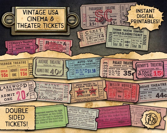 Vintage USA Cinema & Theater Tickets Pack 1 Digital Download - Etsy