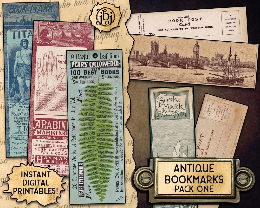 Antique Bookmarks, Pack 1 | Digital Download Printables | 5 Different ...
