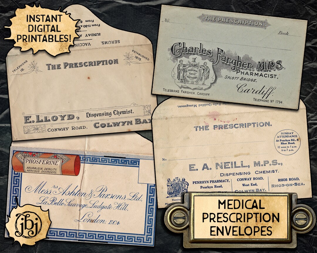 Pharmacy Prescription Envelopes | Digital Download Printables | Antique ...